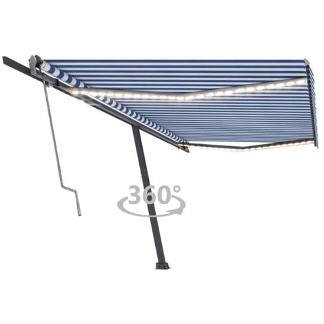 Auvent automatique capteur de vent/LED 500x300 cm Bleu et blanc, Bleu ...