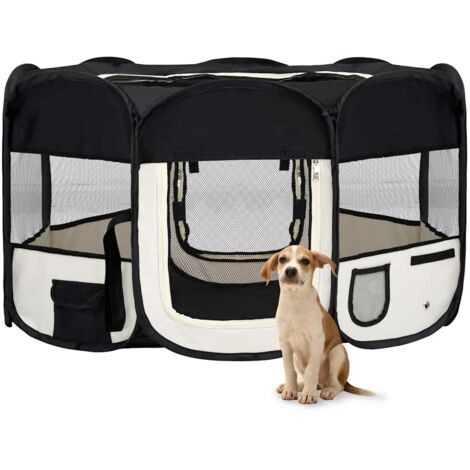 Parc pliable pour chien avec sac de transport Noir 145x145x61cm, Noir ...