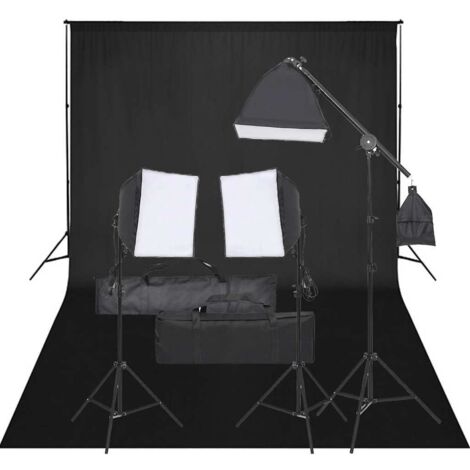 Kit de studio photo avec éclairage et toile de fond, Noir, 3094684