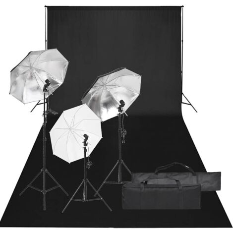 Kit de studio photo avec éclairage et toile de fond, Noir, 3094714