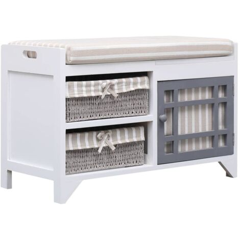 Banc d'entrée Blanc 70 x 33,5 x 45 cm Bois de Paulownia, Blanc, 284080