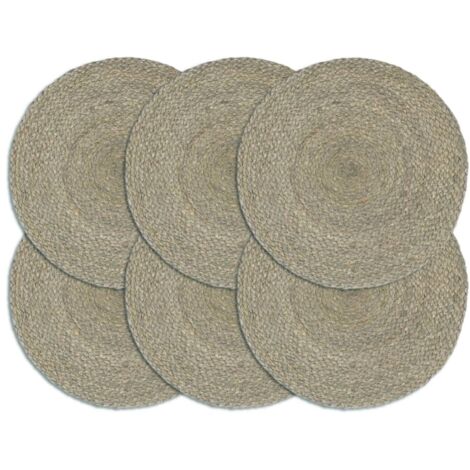 Napperons 6 pcs Gris Plain 38 cm Rond Jute, Gris, 133839