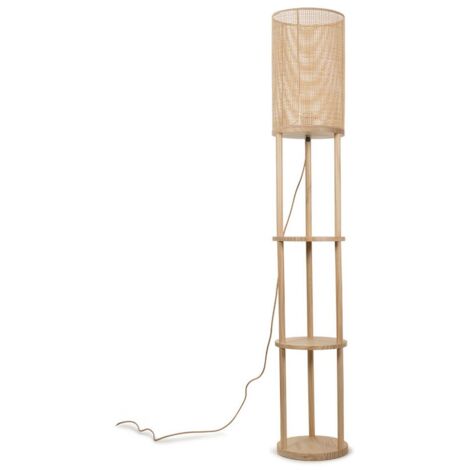 Natural 3 Tier Floor Lamp Light Bamboo Shade Storage Shelves Standard ...