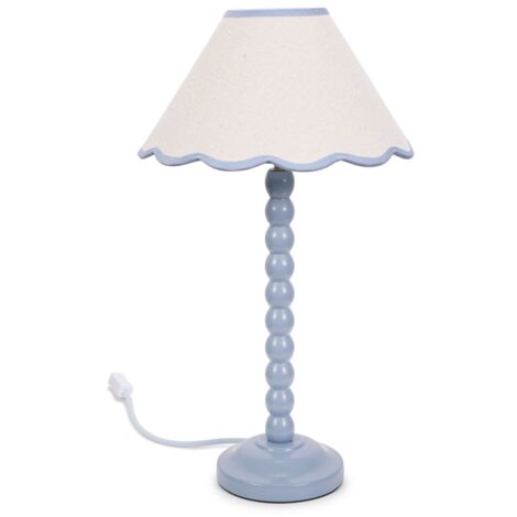 Bobbles Powder Blue Bobbin Table Lamp with Blue Trim Scallop Shade