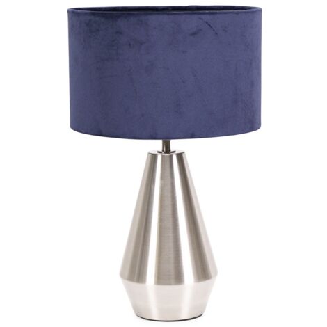 Jax Silver Metal Touch Dimmer Table Lamp with Navy Blue Velvet Shade