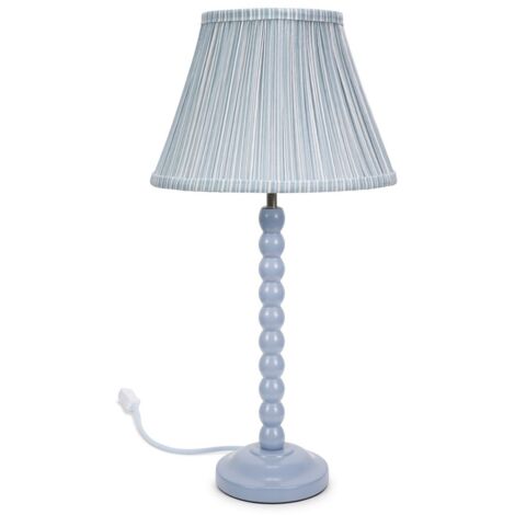 Bobbles Powder Blue Bobbin Table Lamp with Blue Pleated Shade