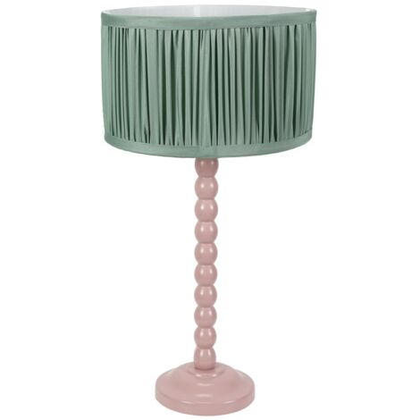 Bobbins Painted Rose Table Lamp with Ruched Pleated Green Drum Lamp ...