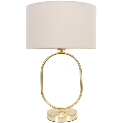 Antonia Fabric Drum Lamp Shade Brushed Gold Oval Table Lamp with LED Bulb