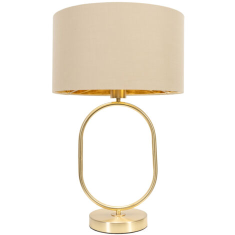 Antonia Fabric with Gold Drum Shade Brushed Gold Oval Table Lamp with ...