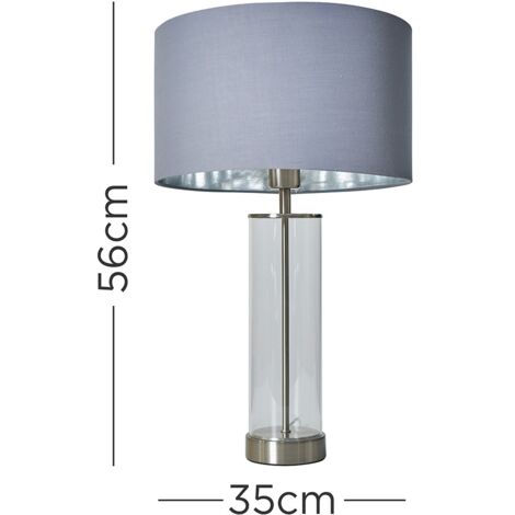Brushed Chrome Clear Tube Table Lamp With Large Lampshade Grey Chrome