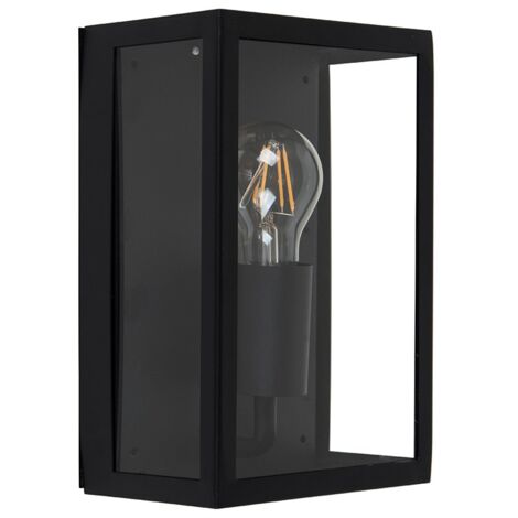 IP44 Rated Black & Glass Rectangular Outdoor Security Wall Light Lantern - Radio Valve LED