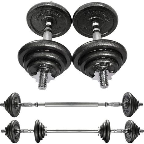 Kit haltères fonte 20 kg complet avec disques et barres de serrage ...