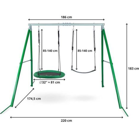 Balançoire Enfants - HyperMotion - Double - Hauteur Réglable - Charge ...