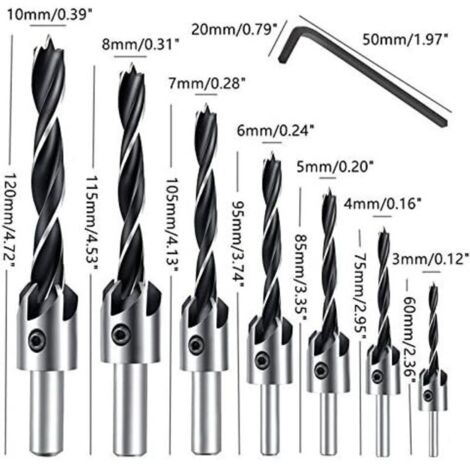 Fraiser Percer Bit Ensemble,8pcs HSS 5 flûte Charpenterie Fraise Coeur ...
