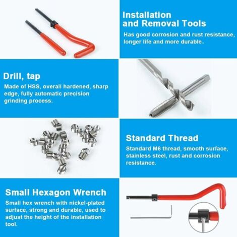 30Pcs Kit Reparation Filetage M8 INOX Foret Hélicoïdal Clé Hexagonale ...