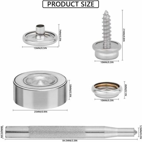 Lot de 50 boutons pression en acier inoxydable de qualité marine avec 2 ...