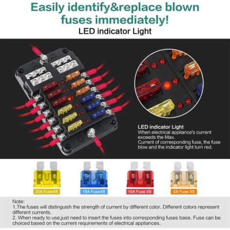 12 Voies Boîte Fusibles,12V Porte Fusible,12 Voyants LED Couvercle de ...