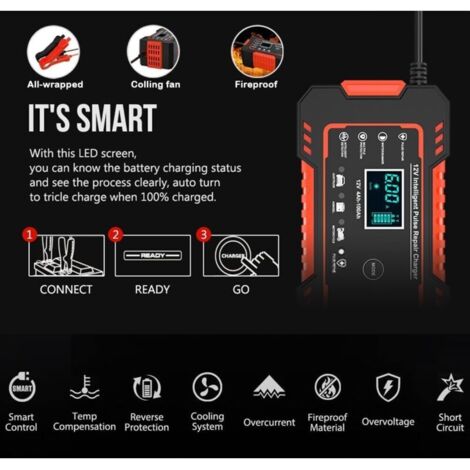 10Amp Car Battery Charger, 12V Car Battery Charger, 7-Stage Charging ...
