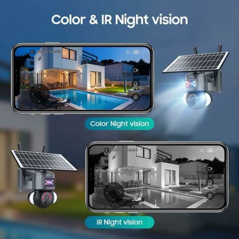 Camera Solaire Exterieur WiFi sans Fil 2K 4MP Smart Caméra PTZ 360 ...