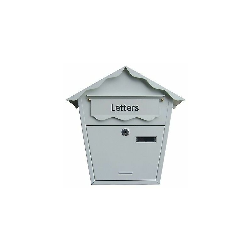 LARGE STEEL WHITE POST LETTER MAIL BOX LOCKABLE KEYS OUTDOOR WALL ...
