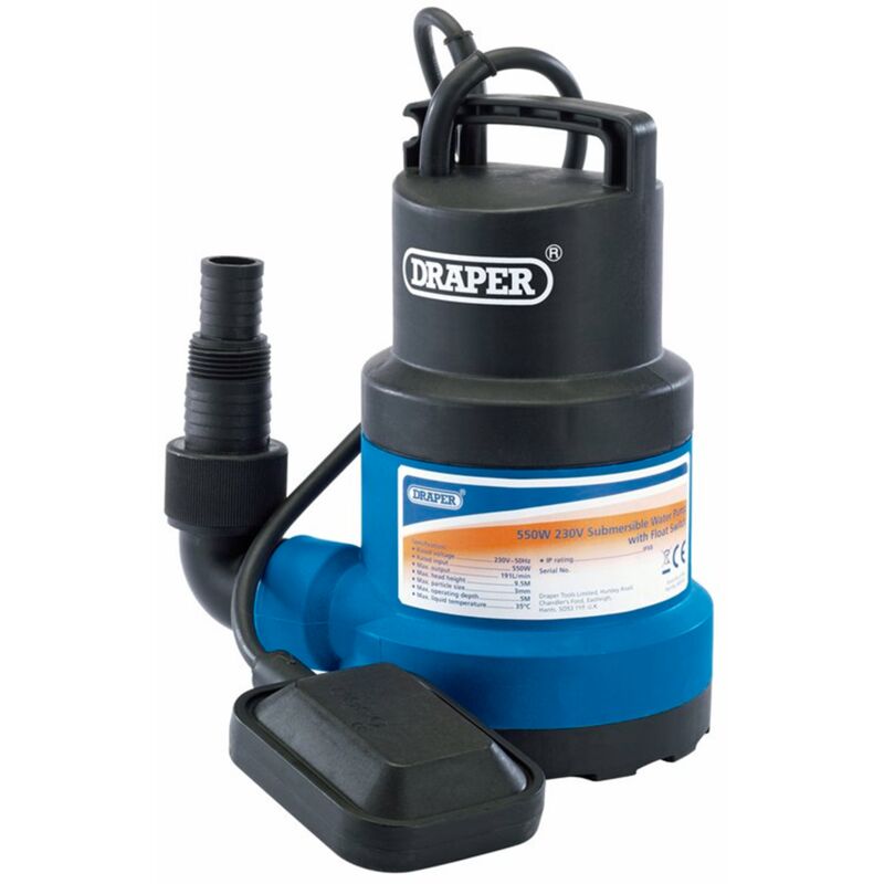 Draper Submersible Clean Water Pump with Float Switch, 191L/min, 550W 61584