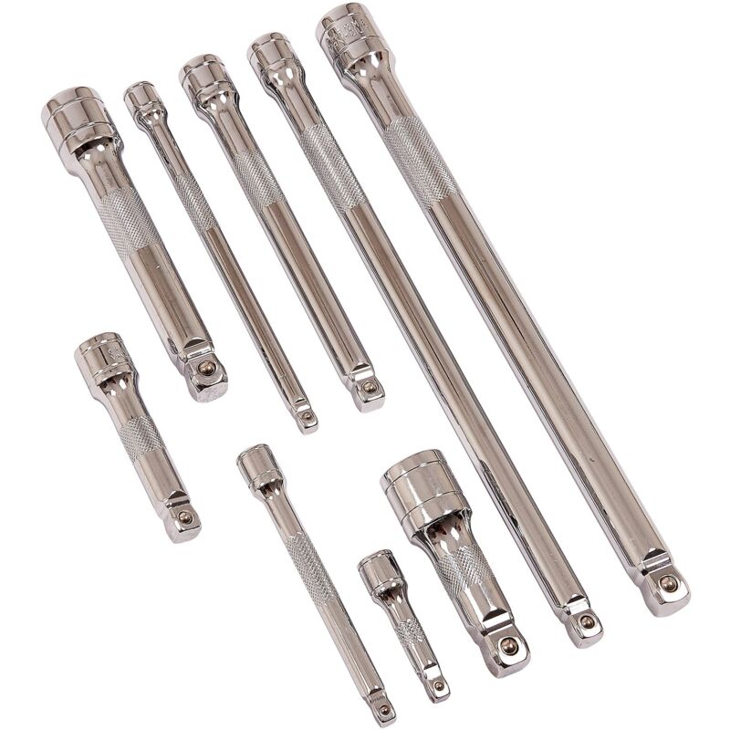 9PC WOBBLE EXTENSION BAR 3/8"" 1/4"" 1/2"" DRIVE SOCKET RATCHET SET I4257