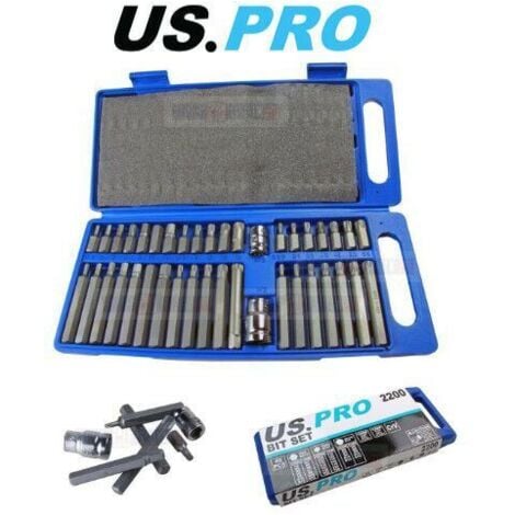 US PRO 40pc Bit Set Hex Spline Torx 3/8” & 1/2” Adaptor Deep and ...