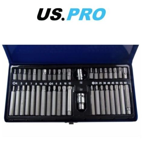 US PRO 42pc Bit Set Hex Spline Torx 3/8” & 1/2” Adaptor Deep and ...