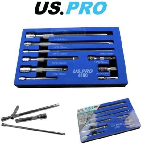 US PRO EXTENSION BAR SOCKET SET 9PC 3/8"" 1/4"" 1/2"" DRIVE RATCHET SET 4190