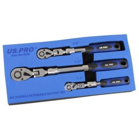 US PRO RATCHET SET 3PC REVERSIBLE FLEXIBLE HEAD TELESCOPIC 1/4"" 1/2 ...