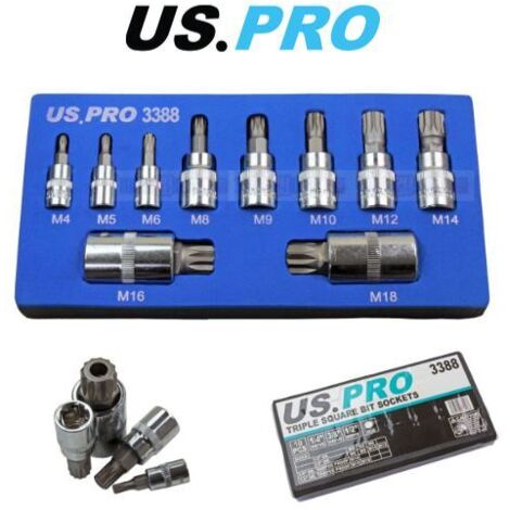 3 8 Socket XZN Tiple Squae Spline Bit Socket Set, Pemium S2 Alloy ...