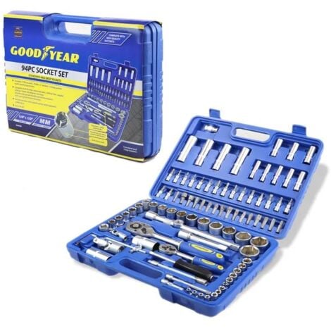 GOODYEAR 94PC SOCKET SET 1/4"" & 1/2"" DEEP HEX RATCHET EXTENSION BAR ...