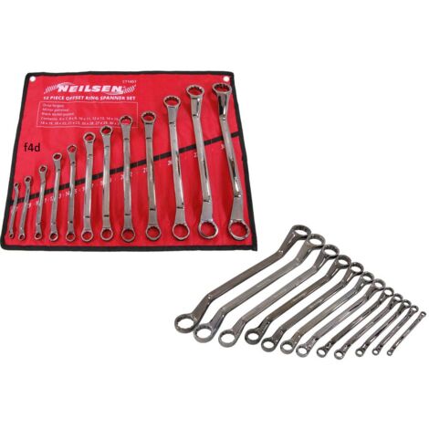 12pc Ring Spanner Set Offset Wrench Double Ended Long 6mm -32mm CT1457