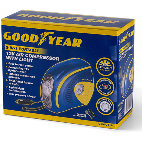 GOODYEAR TYRE INFLATOR AIR COMPRESSOR 12V 100PSI CAR VAN BIKE PUMP 900016