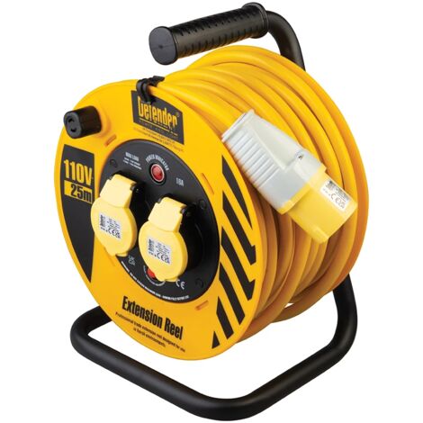 Defender 110v Cable Reel Extension Lead Industrial 25 Metre 16A E86450