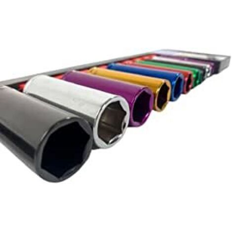 DEEP SOCKET SET 10PC 3/8"" DRIVE MULTI COLOUR METRIC LONG REACH 10-19MM ...