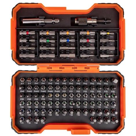 Bahco Screwdriver Bit Set & Bit Holders 100pc SL/PH/PZ/TX/HEX In Case ...