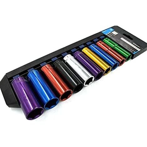 10PC 1/2"" DRIVE DEEP SOCKET SET MULTI COLOUR METRIC LONG REACH 13-24MM ...