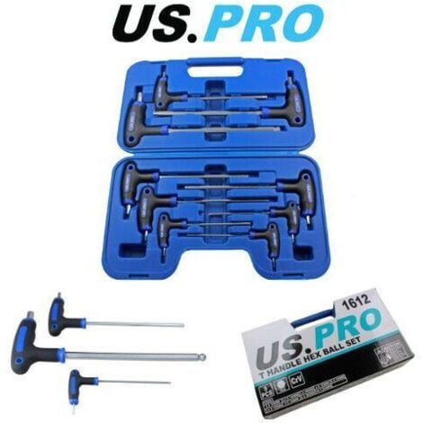 US PRO Hex Keys 9pc T Handle Hex Ball Set Allen Key 2mm - 10mm Ball End ...