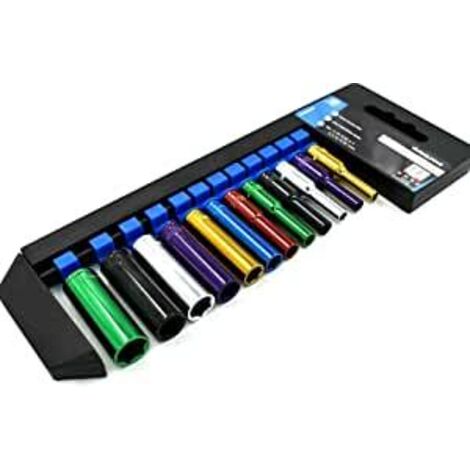 12PC SHALLOW SOCKET SET 1/4"" DRIVE MULTI COLOUR METRIC LONG REACH 4 ...