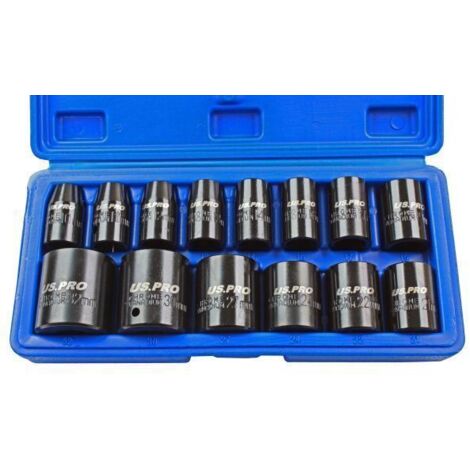 US PRO Impact Sockets 14pc 1/2"" Shallow Metric 10 - 32mm Stubby Impact ...