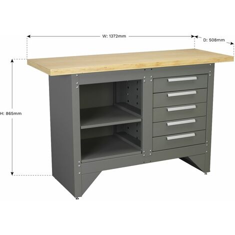 Sealey Workbench with 5 Drawers Ball-Bearing Slides Heavy-Duty AP2030BB
