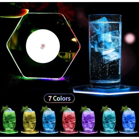 Lot de 4 dessous de verre lumineux à LED pour verres, convient pour ...
