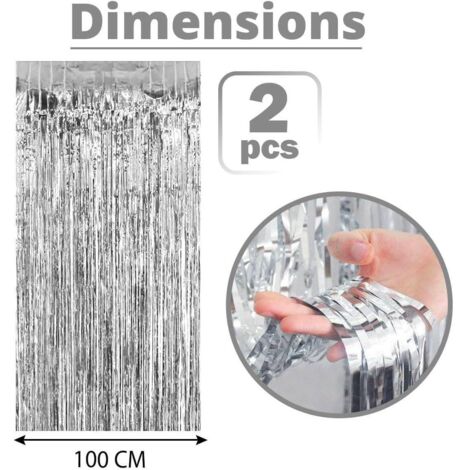 2 rideaux métalliques argentés Lametta, rideaux à anneaux, rideaux de ...