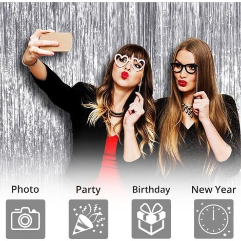 2 rideaux métalliques argentés Lametta, rideaux à anneaux, rideaux de ...