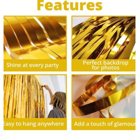 rideaux métalliques Lametta, rideaux métallisés, rideaux à anneaux pour ...