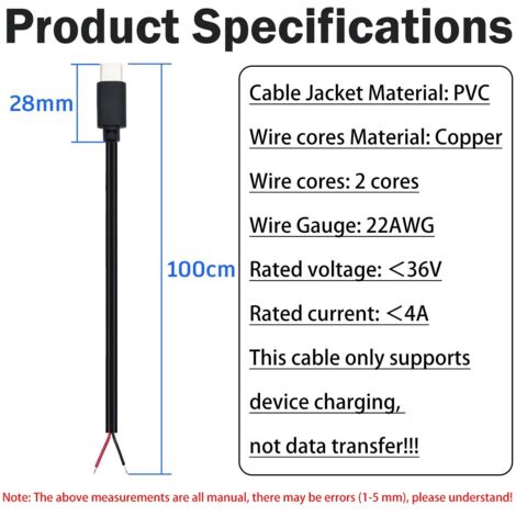 Câble USB C Pigtail 2conducteurs, câble mâle nu de type C 22AWG et ...