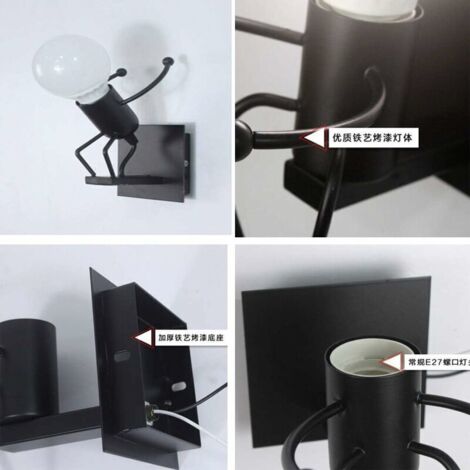 Applique Murale Robot,Créative Little Iron Man Wall Light,Rétro Cartoon ...