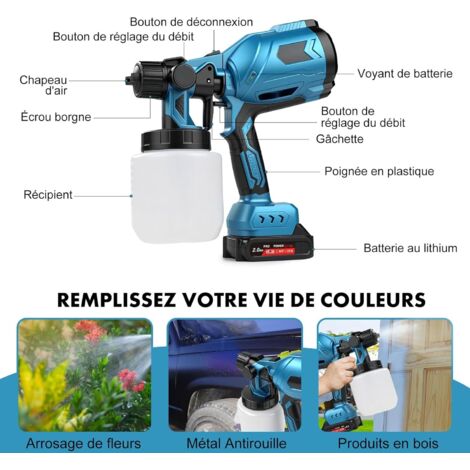 Pistolet de peinture électrique 500W batterie avec 3 motifs de jet ...