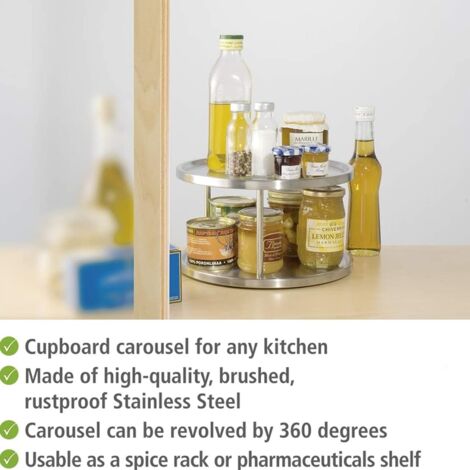 Plateau tournant acier inox - 2 tablettes de rangement rotatives, Acier ...